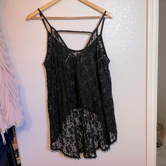 Poof! | Tops | Poof Black Lace High Lo Tank Boho Tank Top | Poshmark